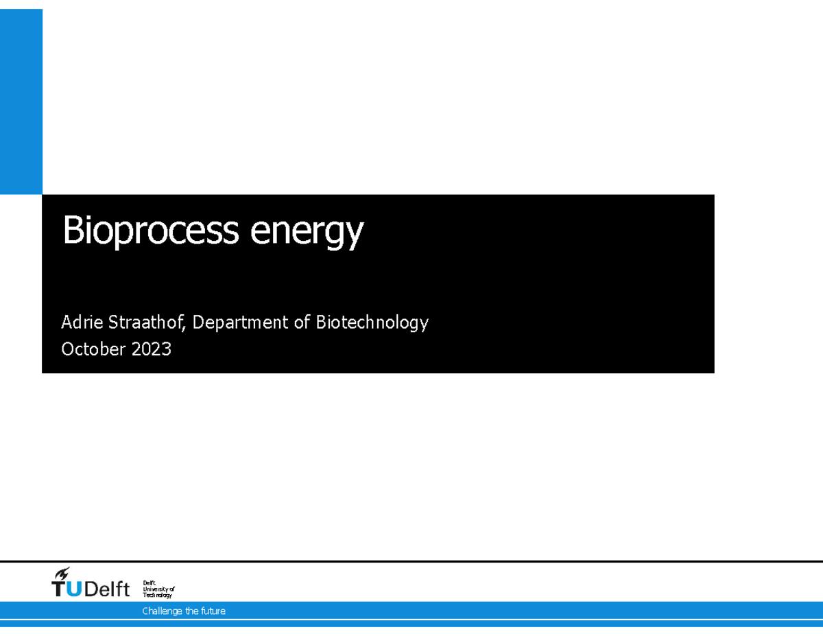 BPI 2023 Bioprocess energy - preview - October 2023 Challenge the future Delft University of ...