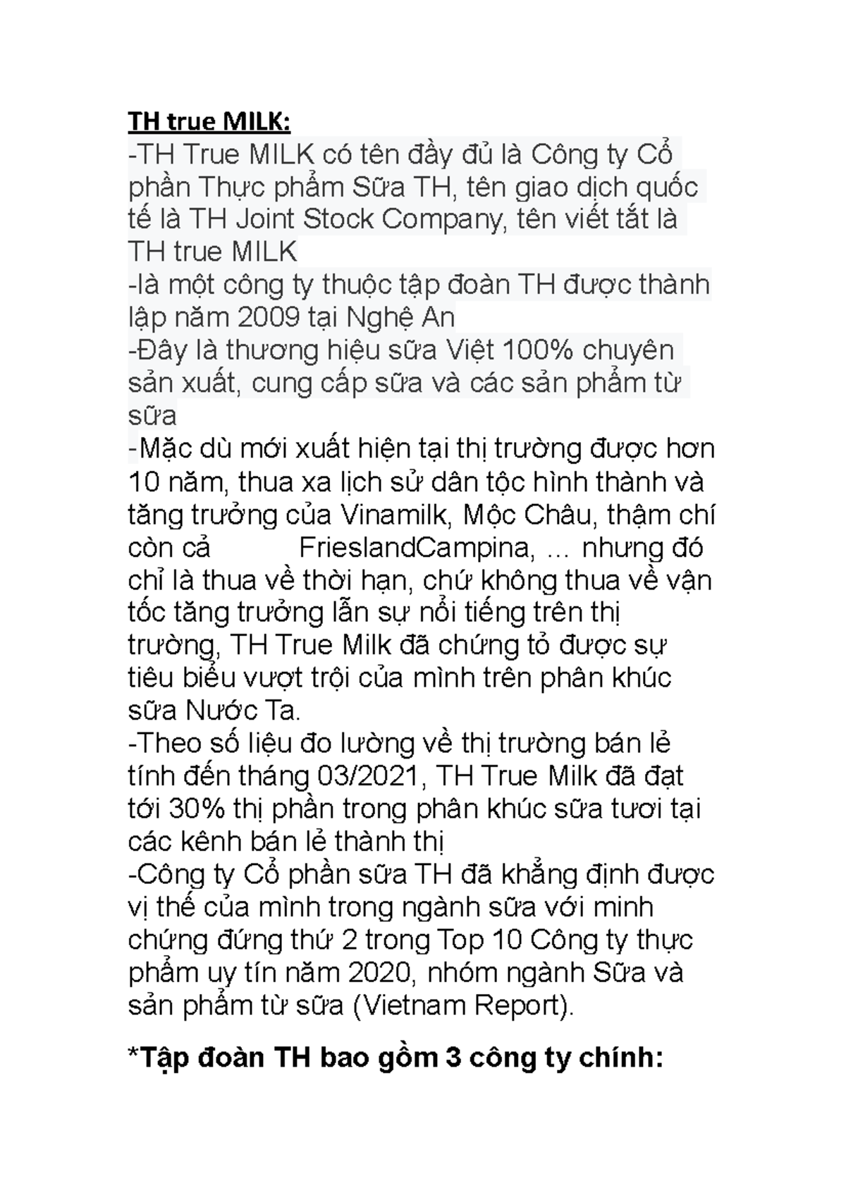 Th True Milk Bvujh Th True Milk Th True Milk Có Tên đầy đủ Là Công Ty Cổ Phần Thực Phẩm Sữa