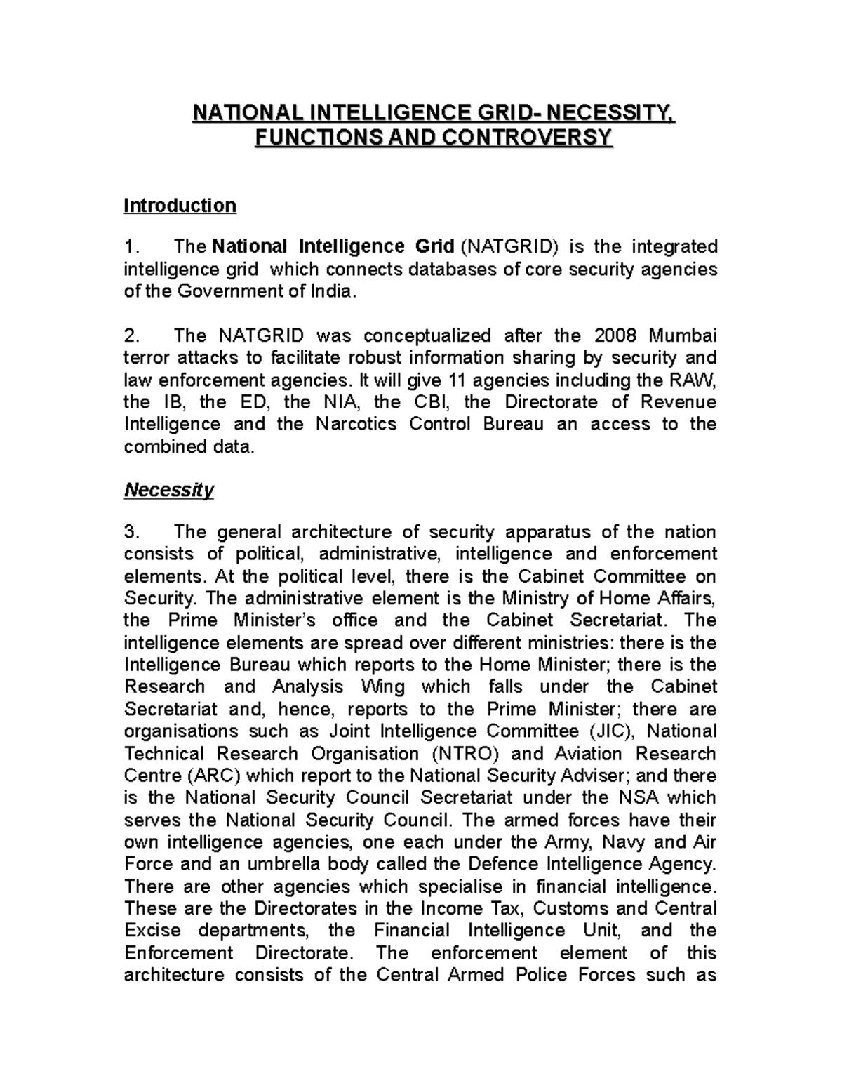 Natgrid- National Intelligence Grid - NATIONAL INTELLIGENCE GRID ...