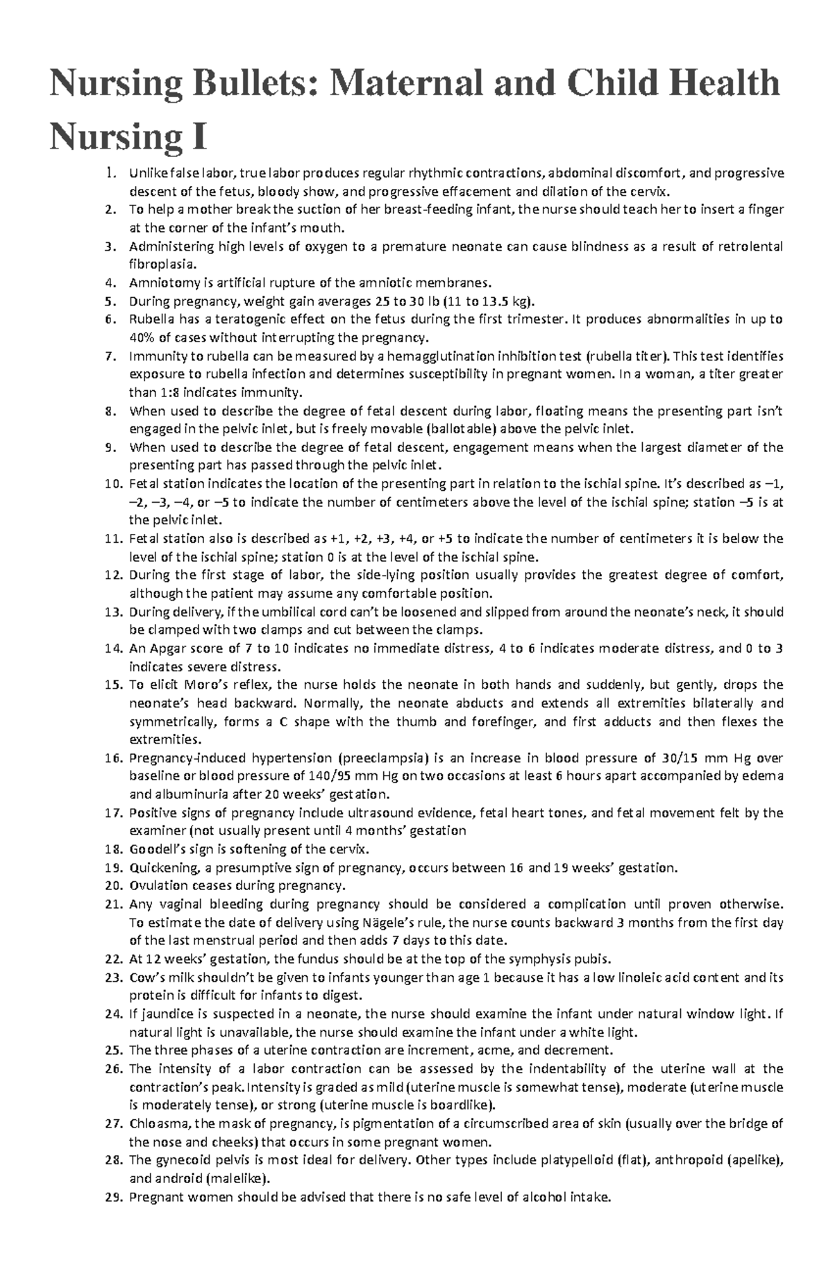 MCHN Bullets 1 - Nursing Bullets: Maternal and Child Health Nursing I 1 ...