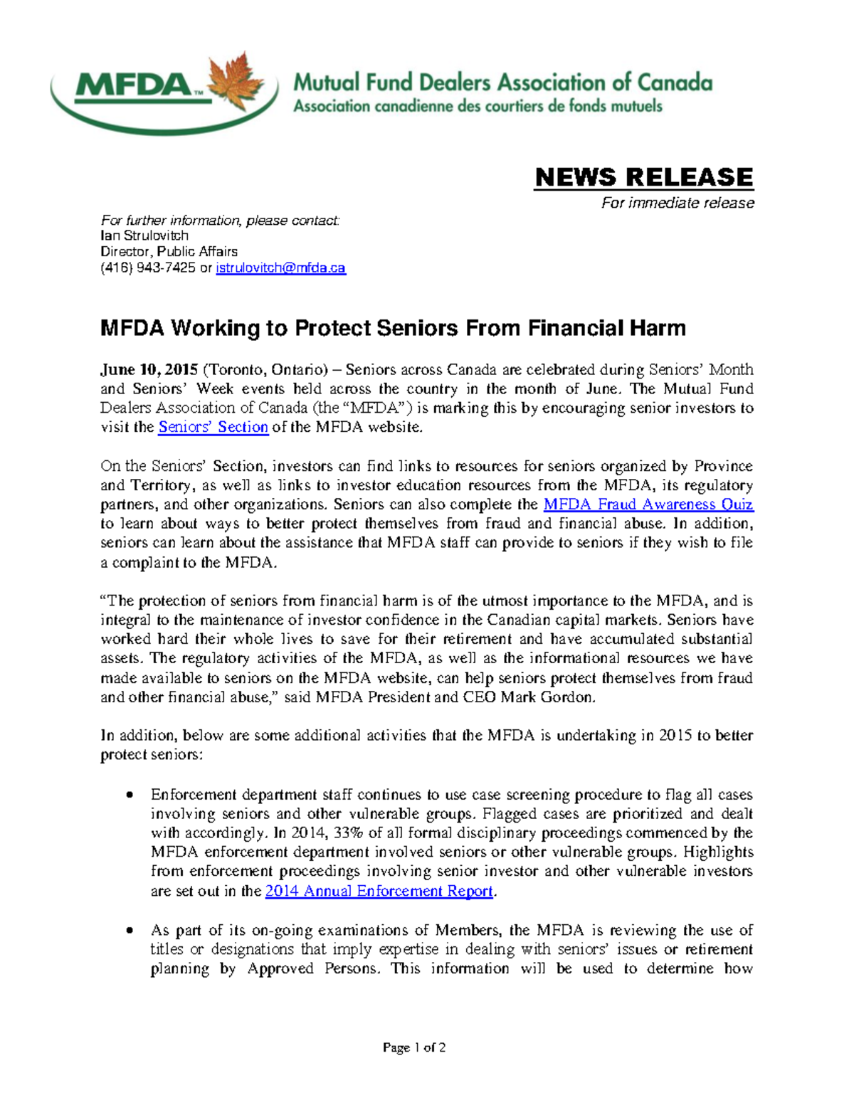 MFDA Seniors Month - LECTURE NOTES - Page 1 of 2 NEWS RELEASE For ...