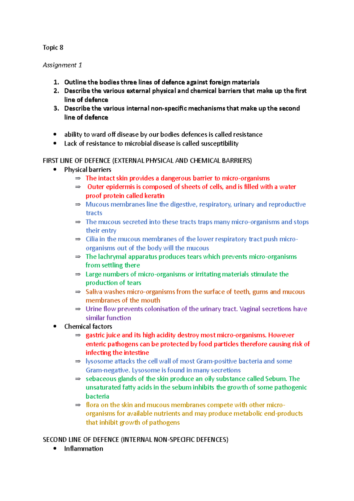 Topic 8 body defences against infections - Topic 8 Assignment 1 Outline ...