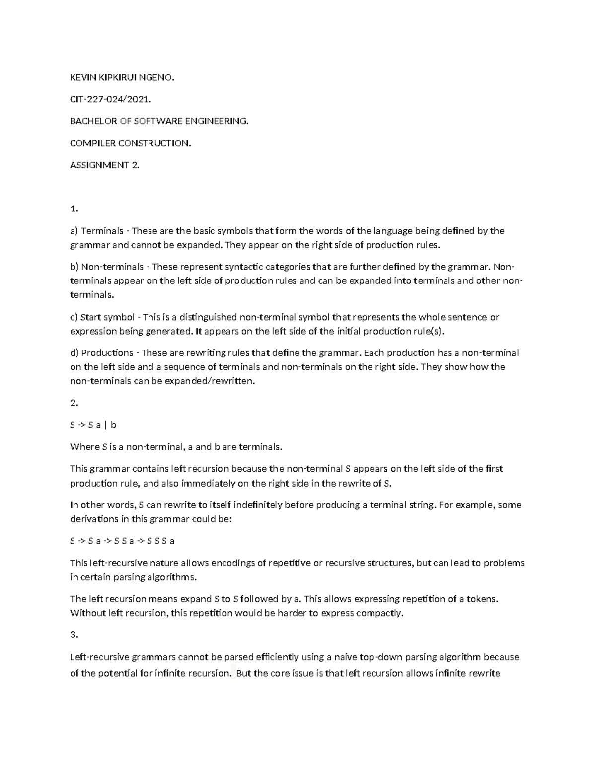 Compiler Assignment 2 - KEVIN KIPKIRUI NGENO. CIT-227-024/2021 ...