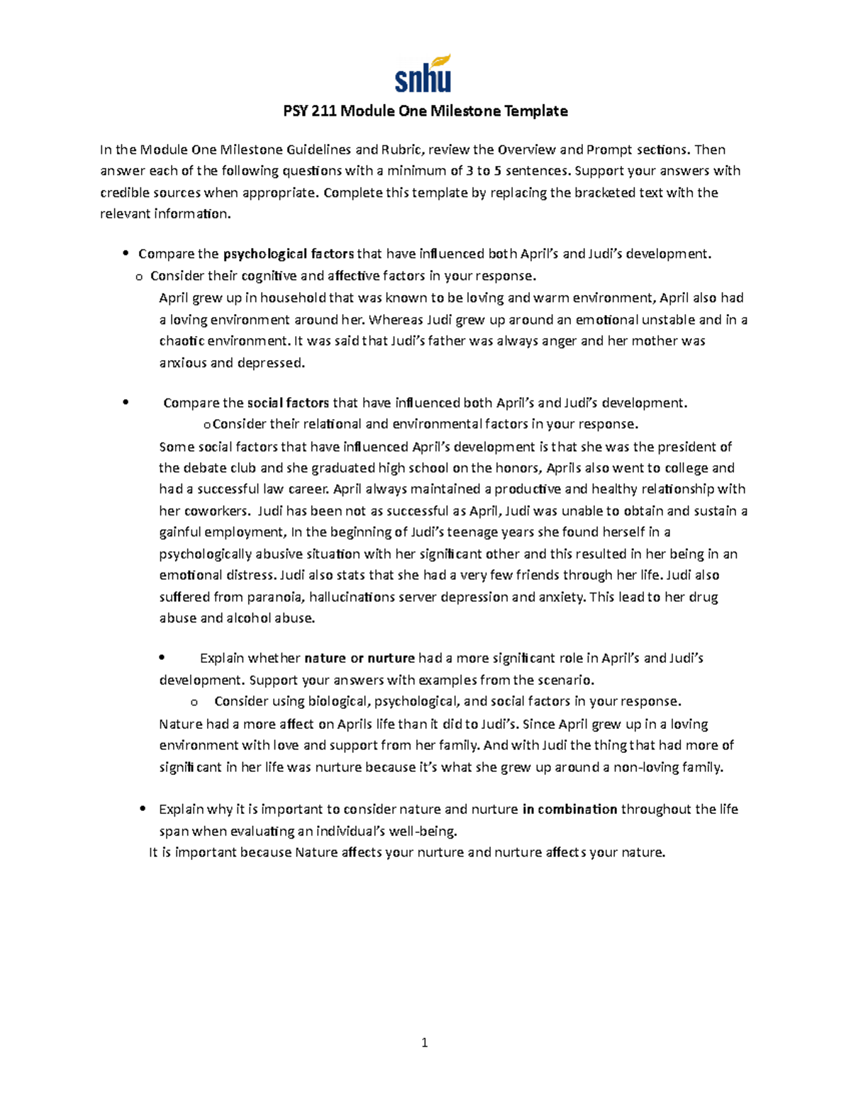 PSY 211 Module One Milestone Template (2) - PSY 211 Module One ...