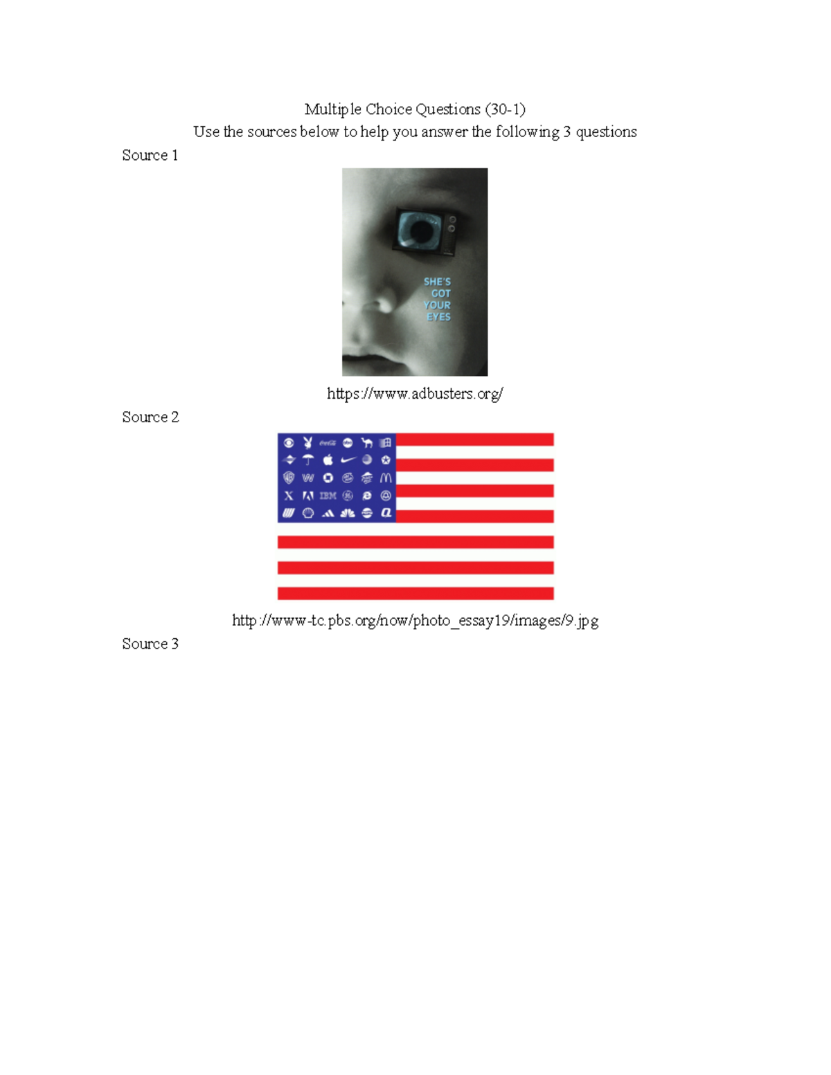 SS 30-1.2 (R) - source analysis questions - Multiple Choice Questions (30-1) Use the sources ...
