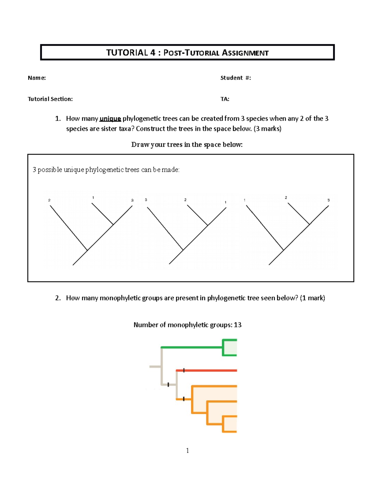 Post-tutorial 4 Assignment - Phylogenetic Trees Fall 2020 word document - TUTORIAL 4 : POST ...