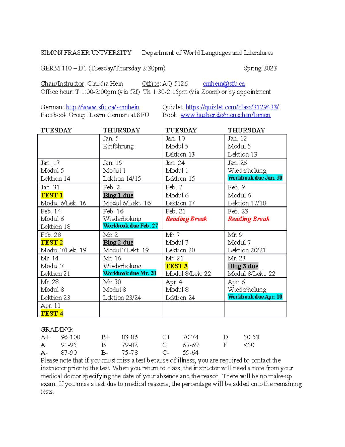 German 110 D1 student syllabus spring 2023 - SIMON FRASER UNIVERSITY ...