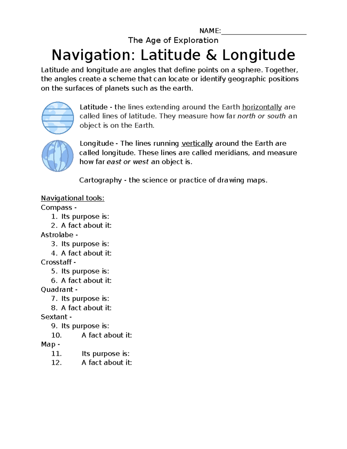 Homework - NAME:_________________________ The Age of Exploration ...