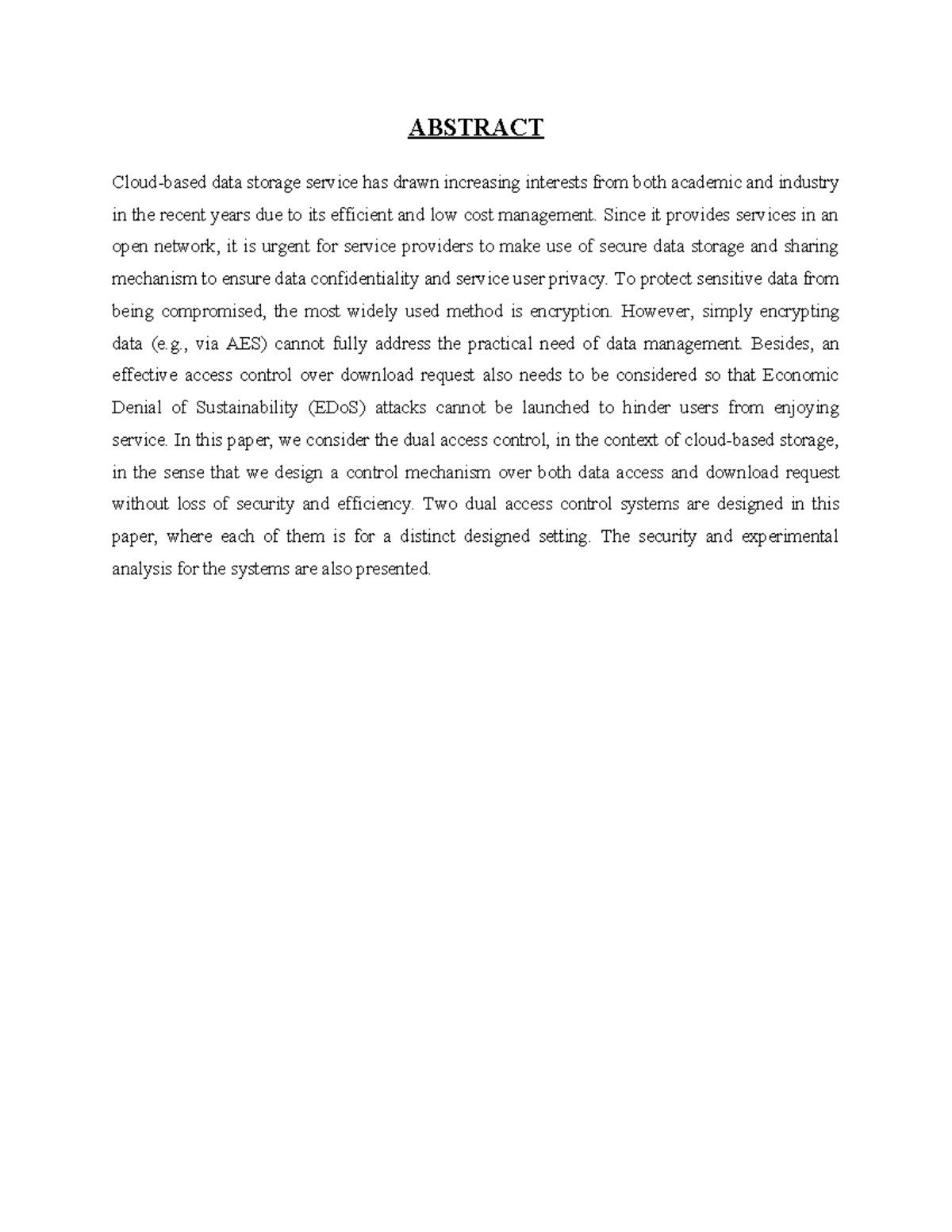 Doc2 Major Report - ABSTRACT Cloud-based data storage service has drawn ...