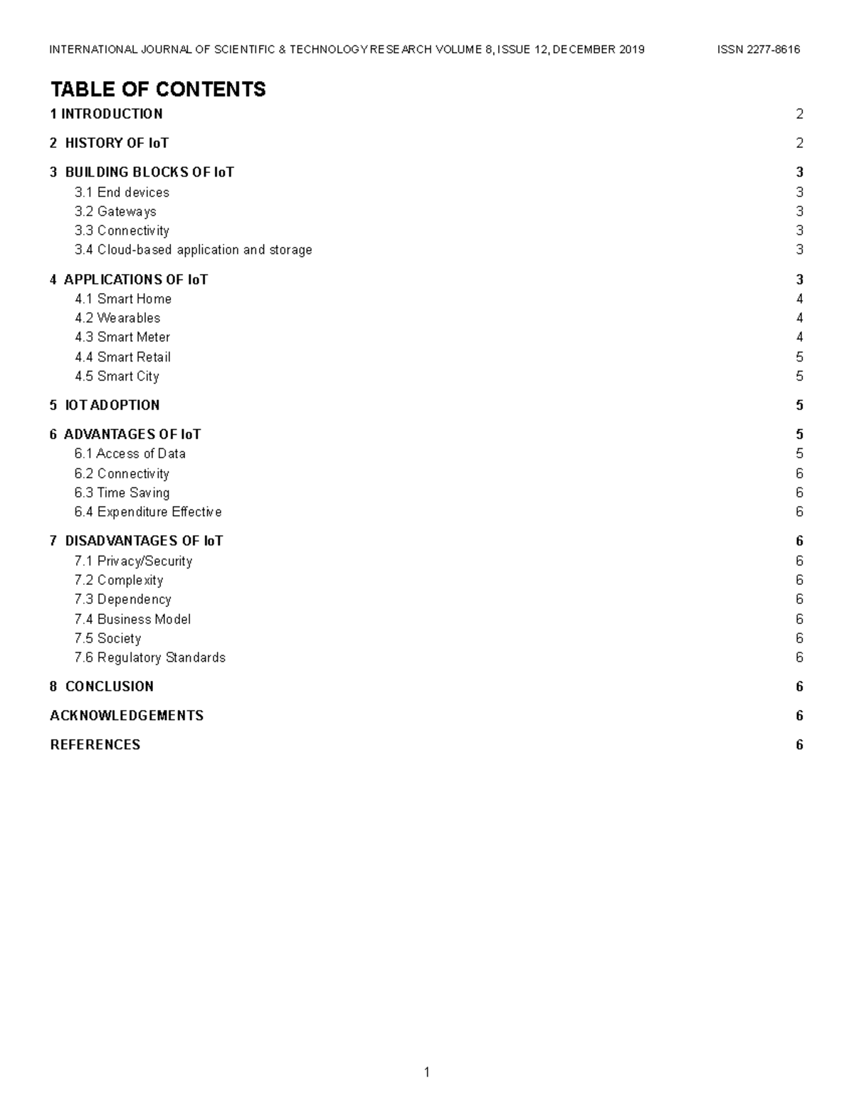 A Detailed Study Of An Internet Of Things iot - TABLE OF CONTENTS 1 ...