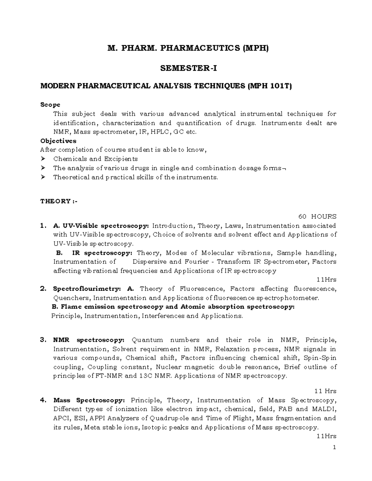 Mpharma - Haihbb - M. PHARM. PHARMACEUTICS (MPH) SEMESTER-I MODERN ...