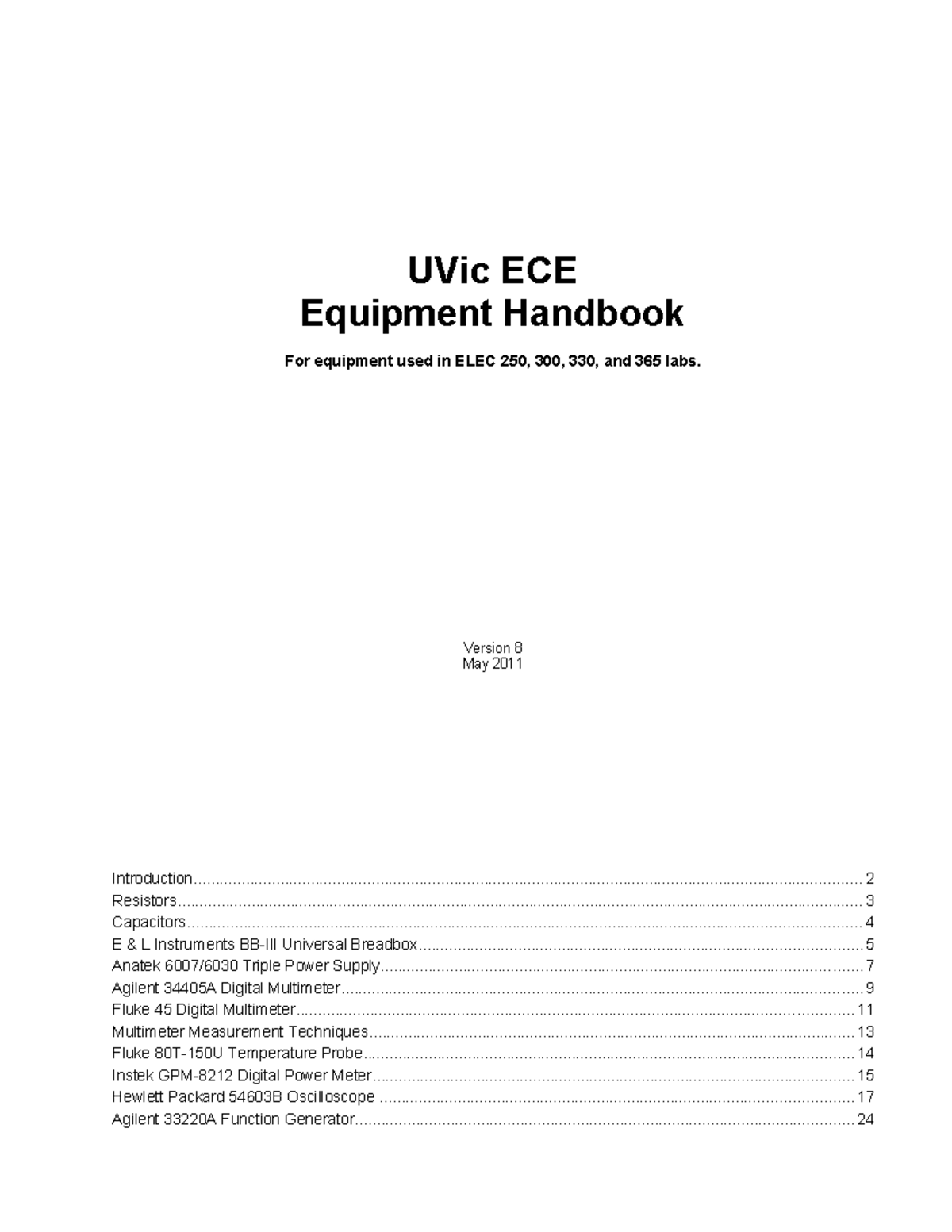Ece equipment handbook - UVic ECE Equipment Handbook - Version For ...