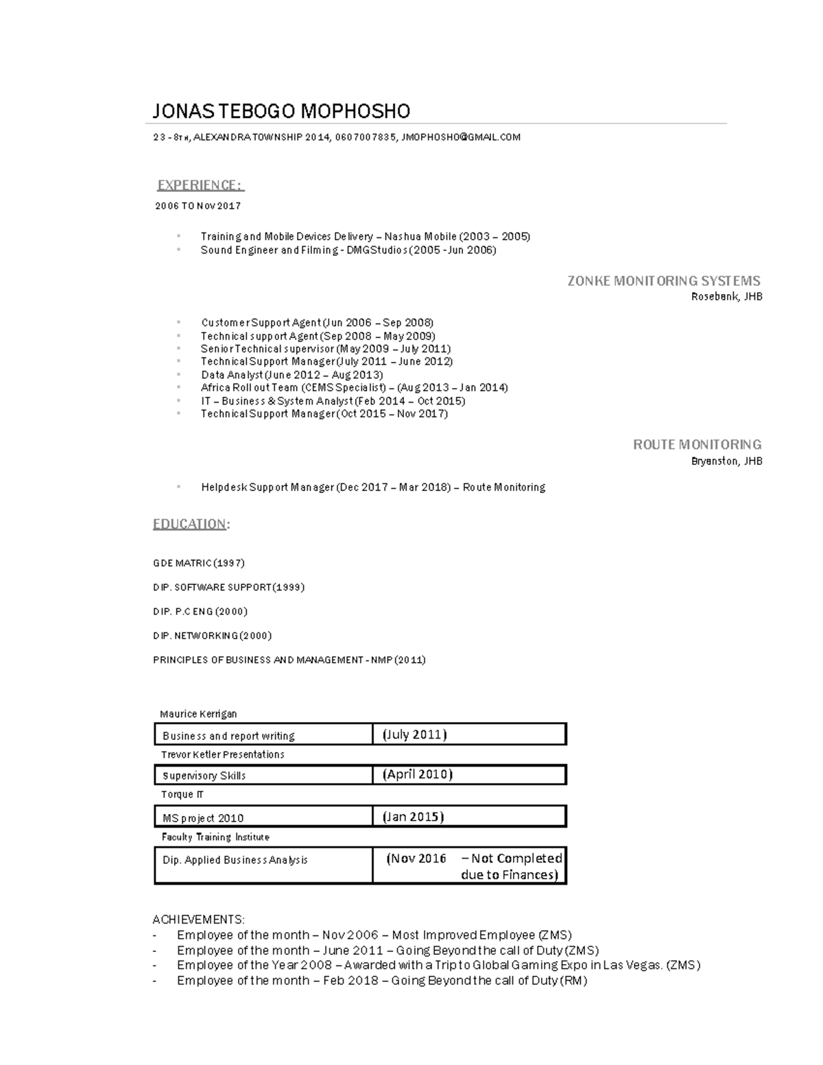 Tebogo Mophosho Exetender Resume 16012024 - JONAS TEBOGO MOPHOSHO 23 ...