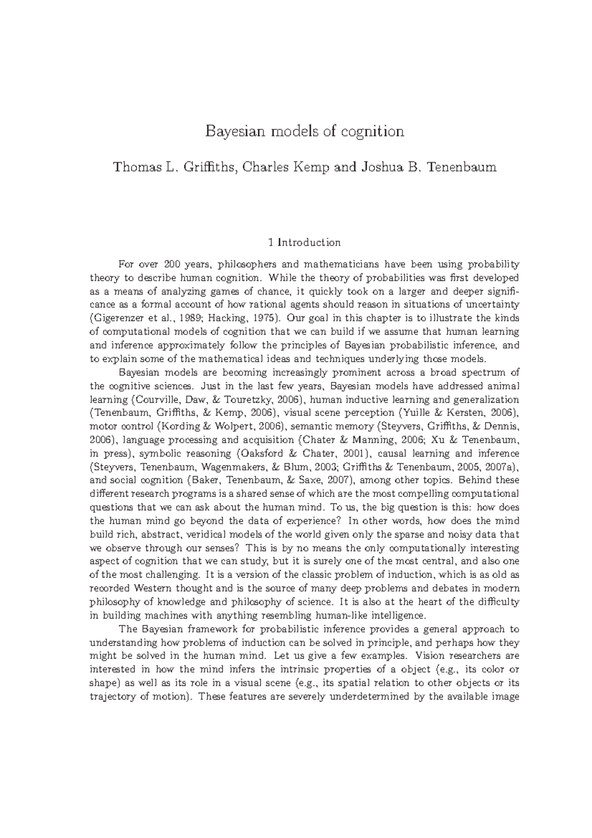 Bayeschapter Computation And Cognition Bayesian Models Of Cognition Thomas L Griffiths