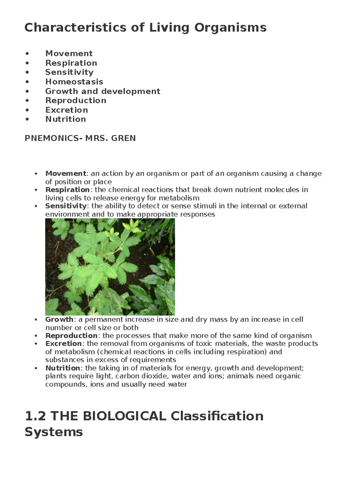 1 Characteristics & Classification of Living Organisms - Characteristics of Living Organisms ...