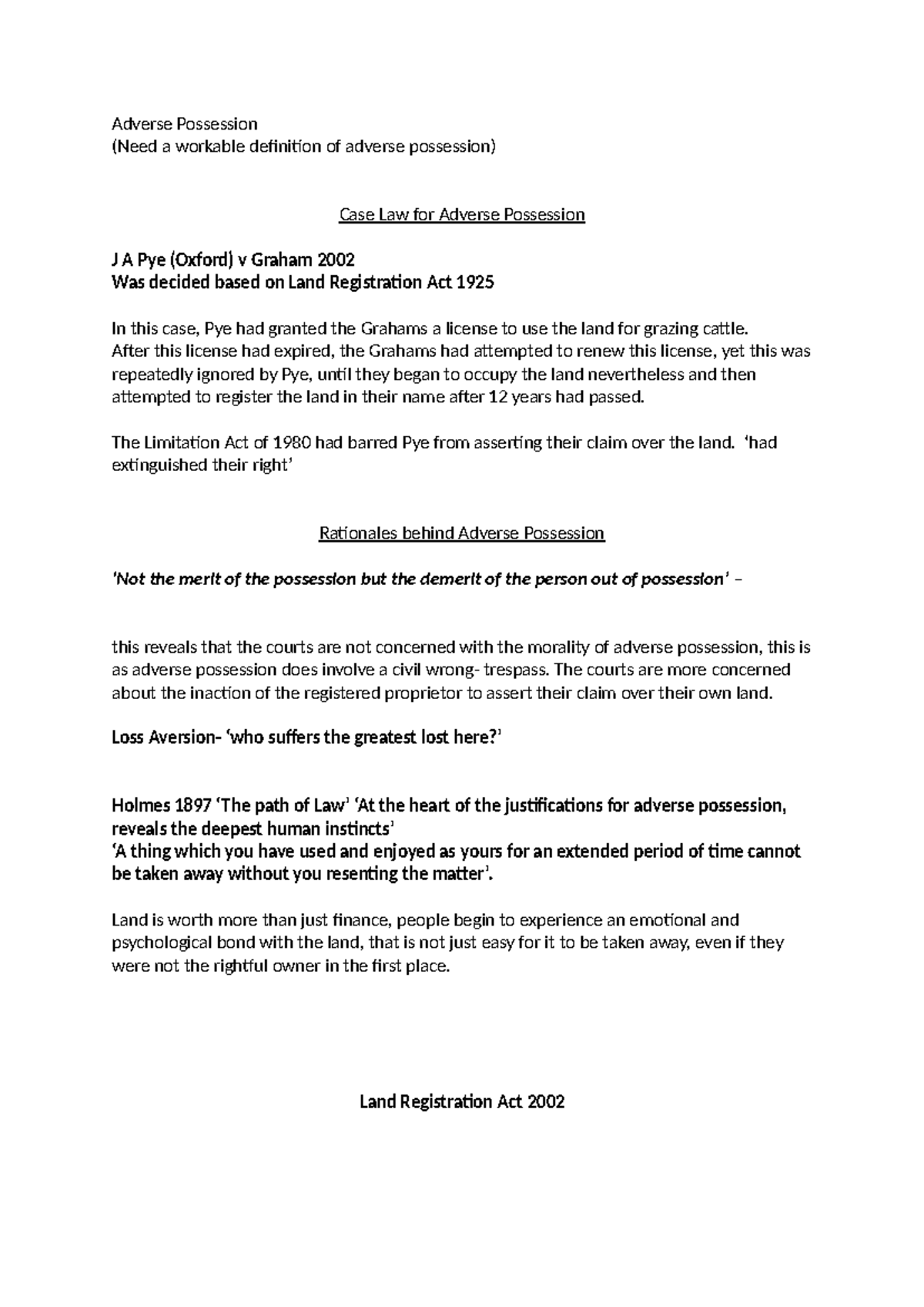 Adverse Possesion - land law - Adverse Possession (Need a workable ...