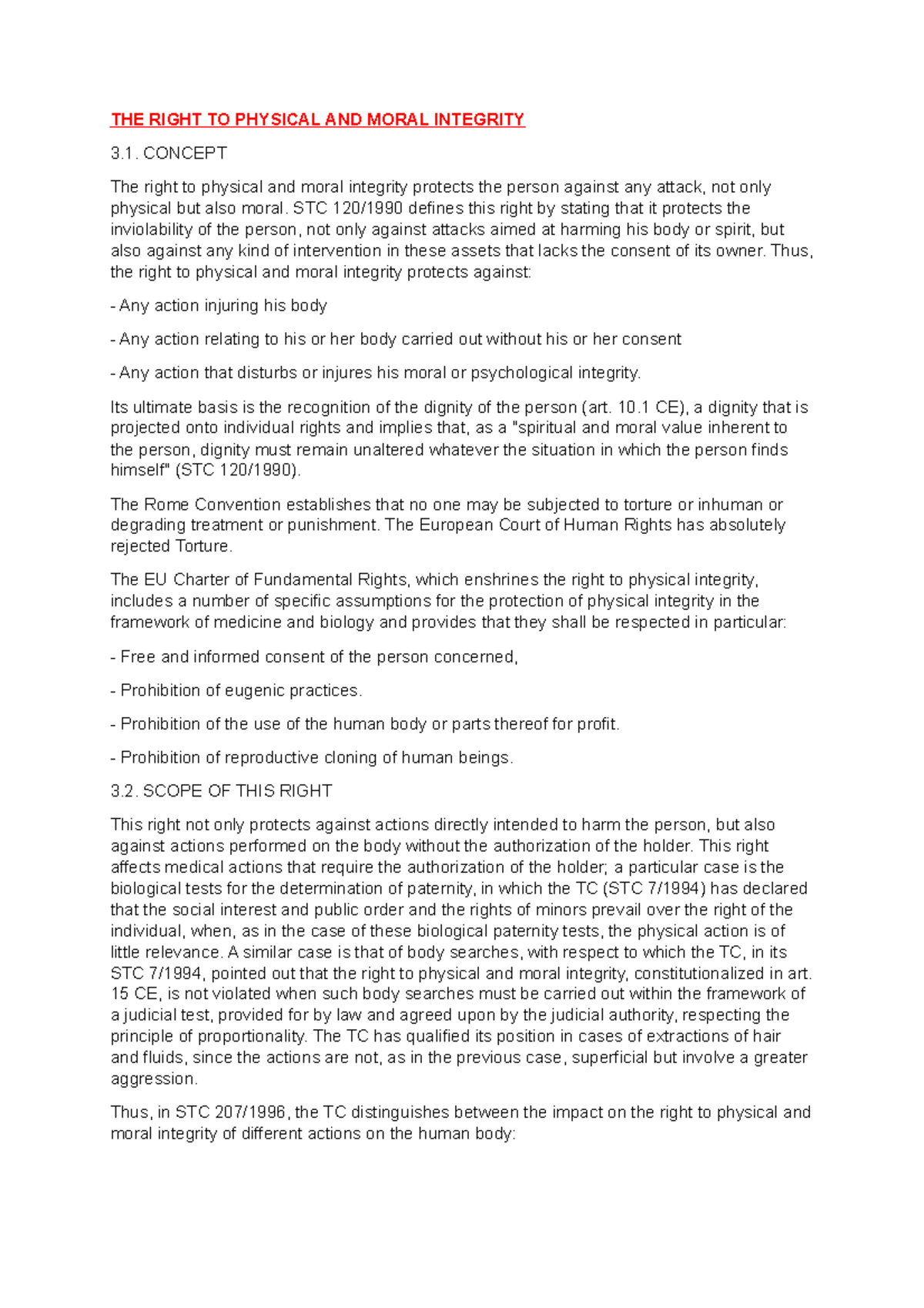 THE Right TO Physical AND Moral Integrity 4 - THE RIGHT TO PHYSICAL AND ...