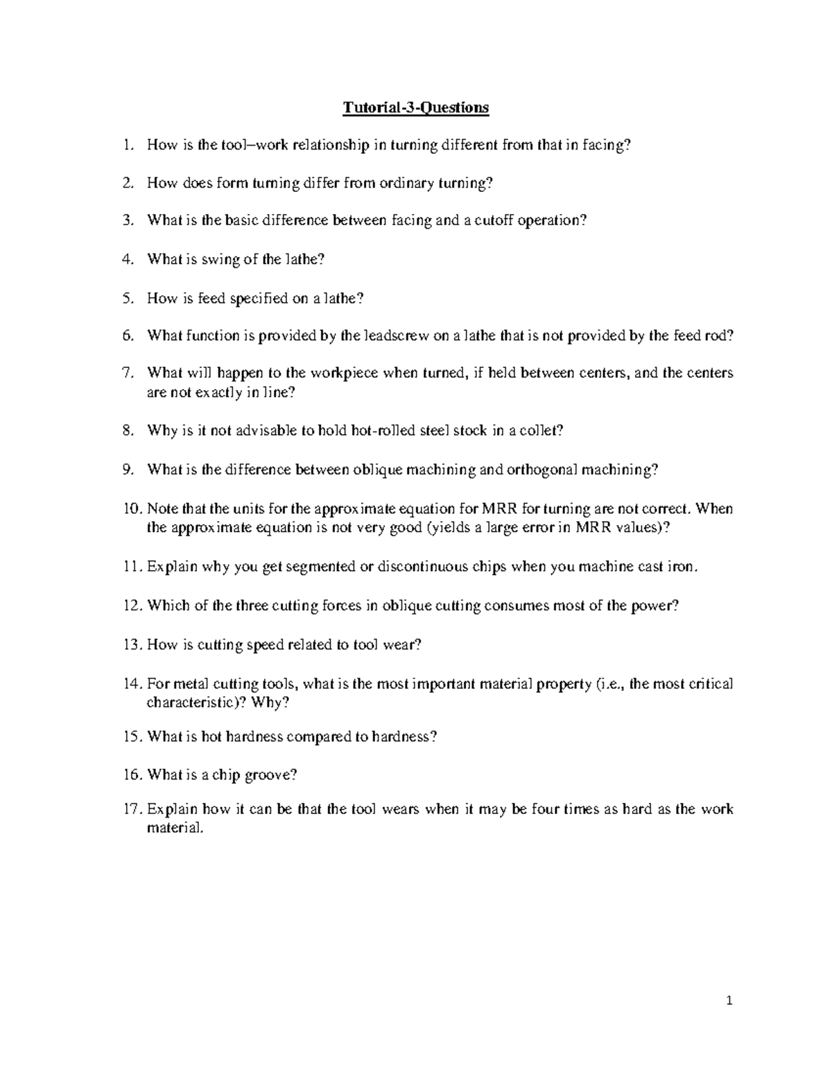 Tutorial-3&4 2019 Questions - MECH 311 - Concordia - Studocu