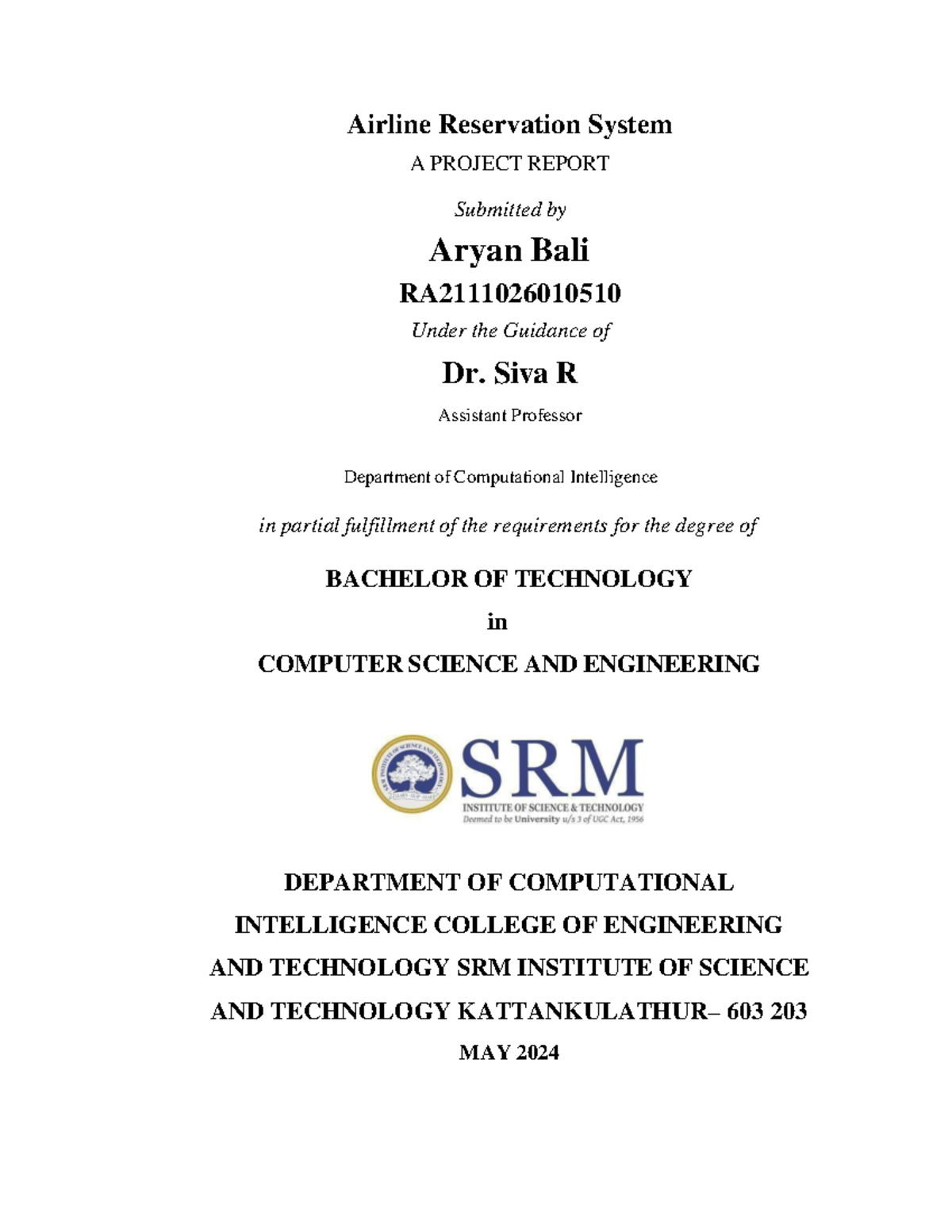DBMS Final Project - Airline Reservation System A PROJECT REPORT ...