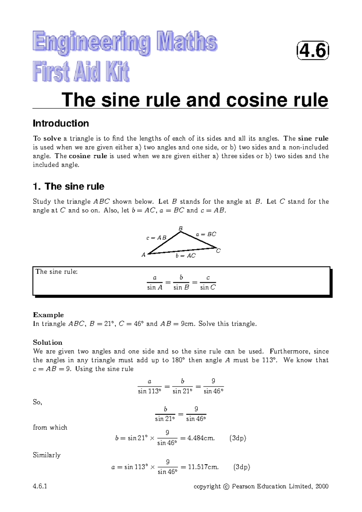 4 6sineandcosinerule - Sine rule and cosine rule - grade 12 - 4 The ...