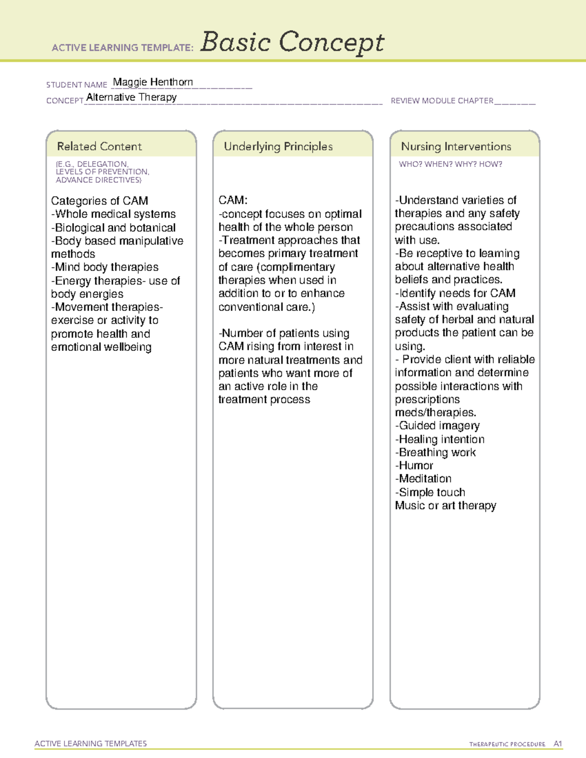 Alternative therapy ATI - NURS 303 - ACTIVE LEARNING TEMPLATES ...