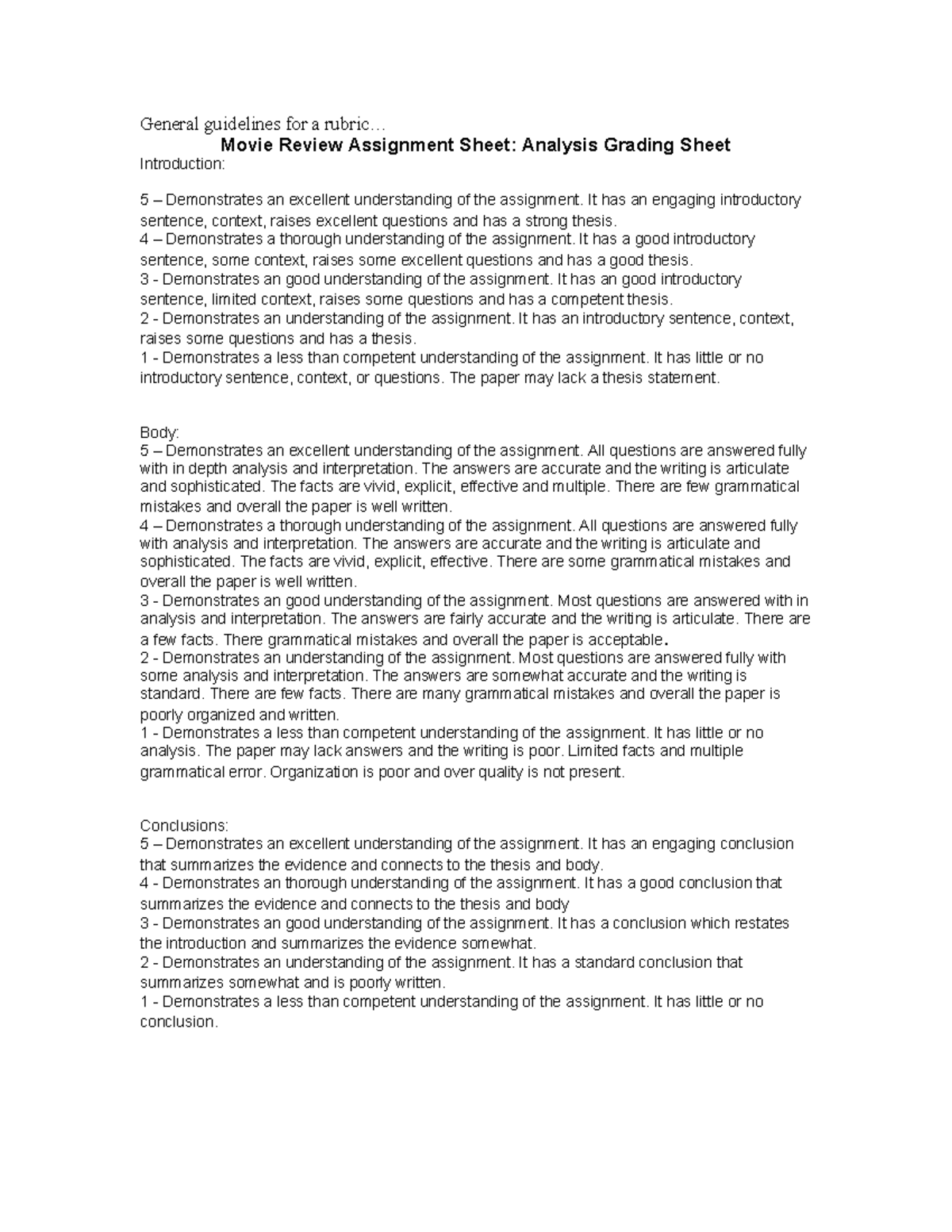 Basic Guidelines for a Paper Grading Rubric - General guidelines for a ...