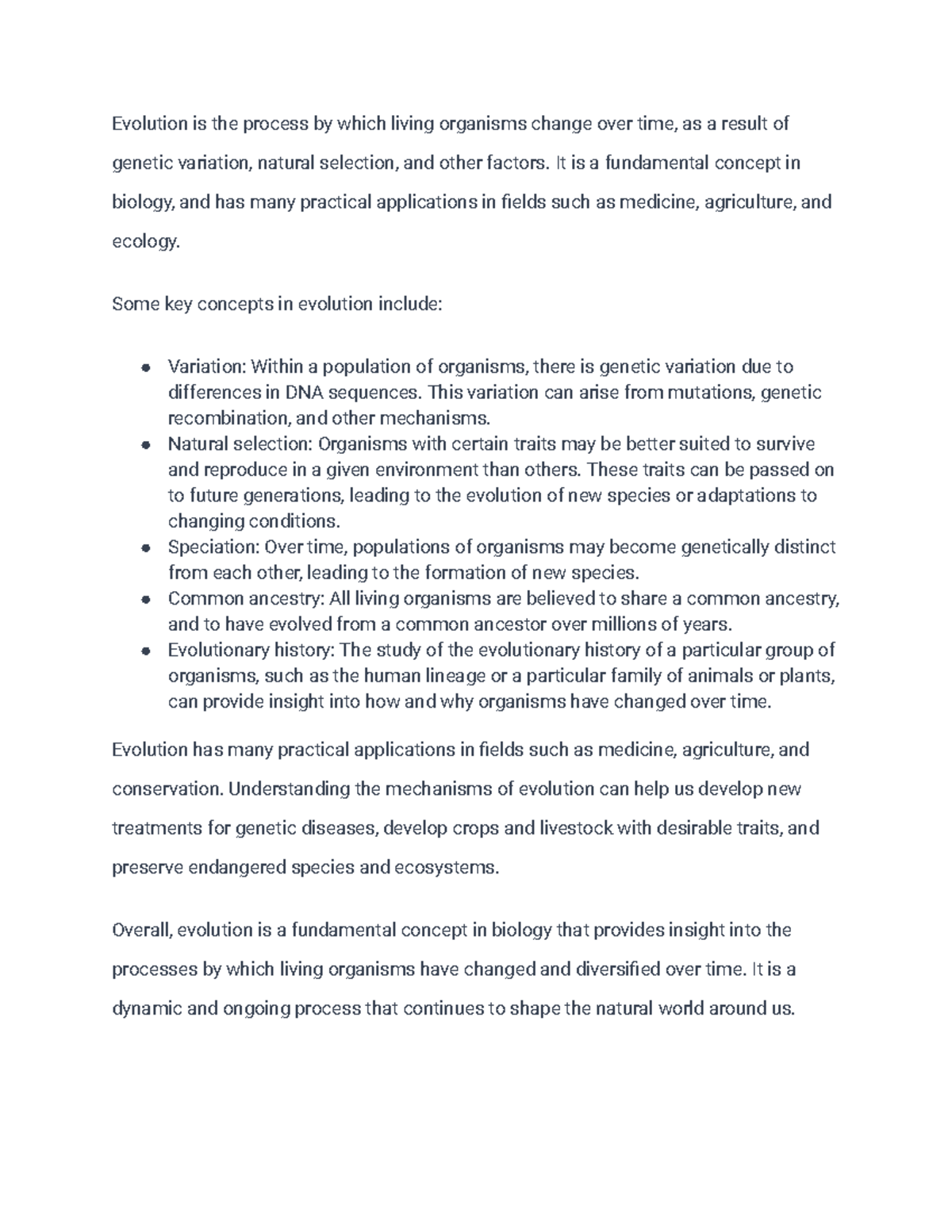 Evolution - Notes - Evolution is the process by which living organisms ...