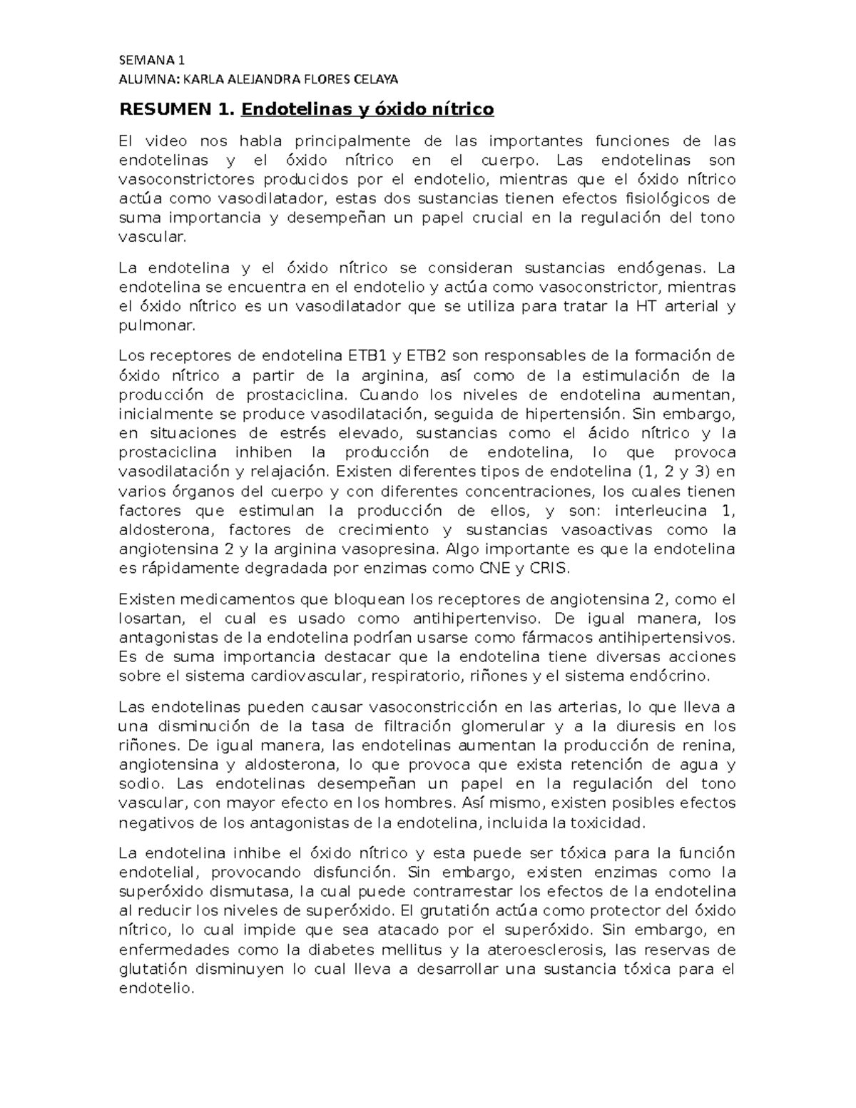 Endotelinas Y ON - SEMANA 1 ALUMNA: KARLA ALEJANDRA FLORES CELAYA ...