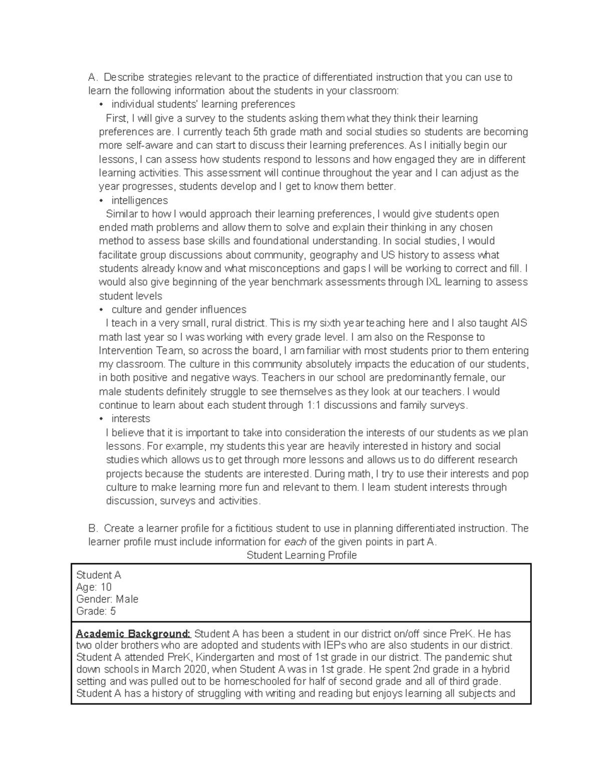 D187 Task 2 - Passed Assignment - A. Describe strategies relevant to ...