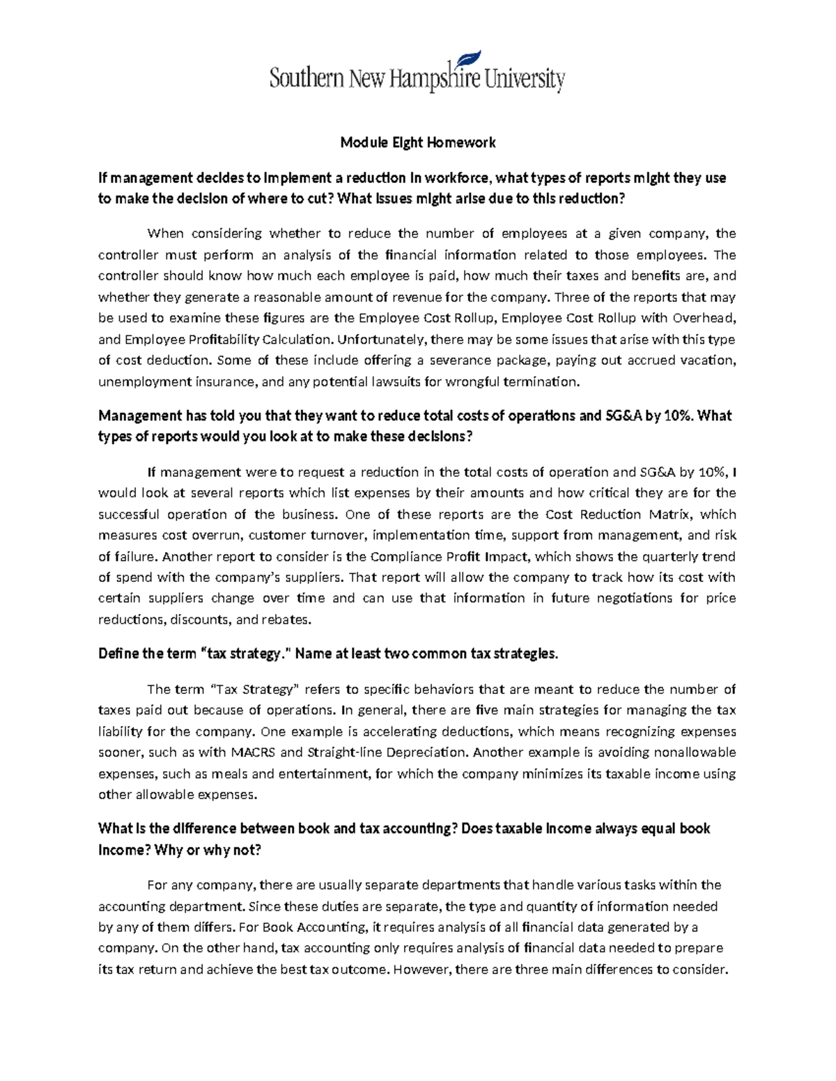 ACC 340 Module Eight Homework - Module Eight Homework If management ...
