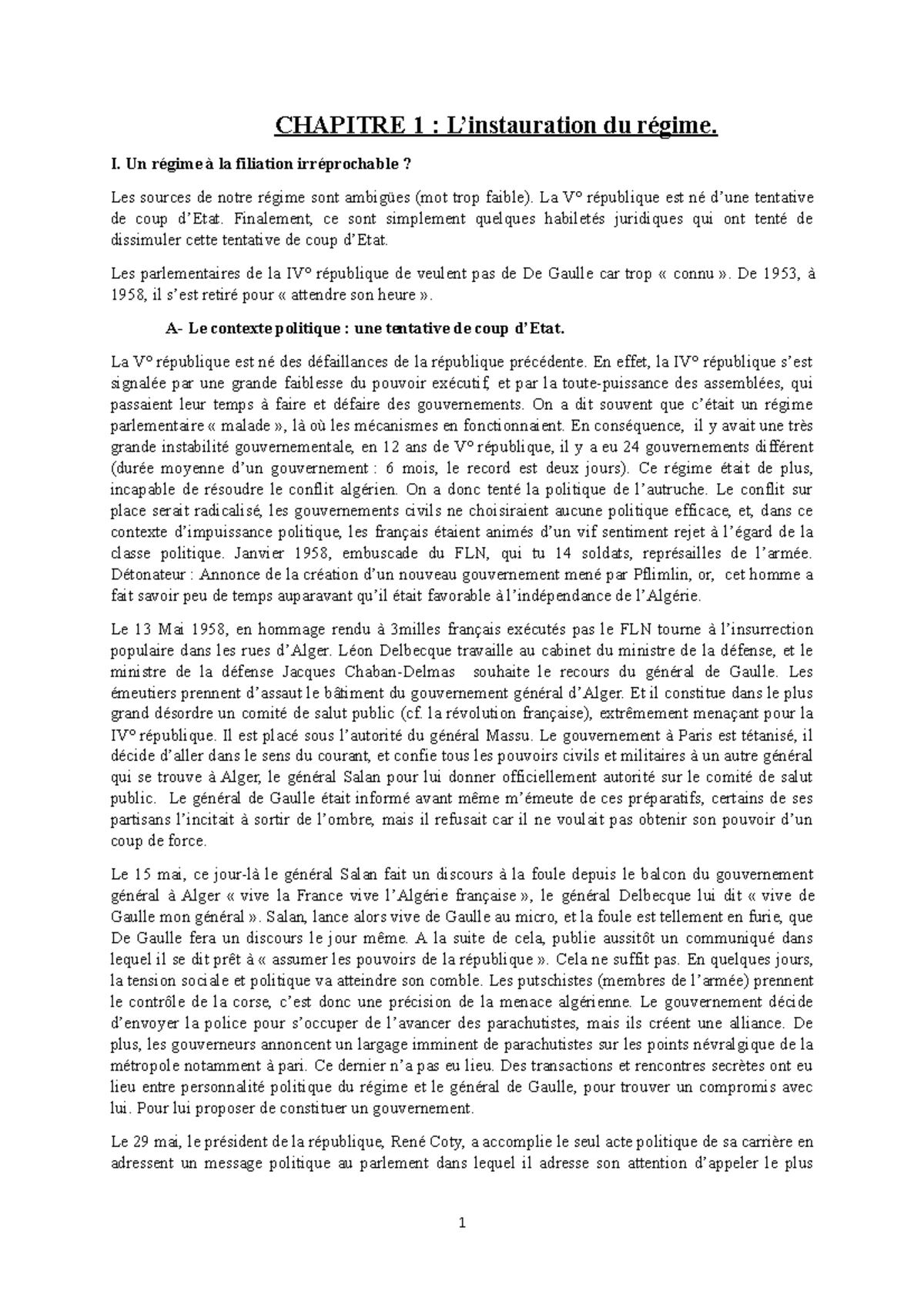 Chapitre 1 - L'instauration du régime - CHAPITRE 1 : L’instauration du ...