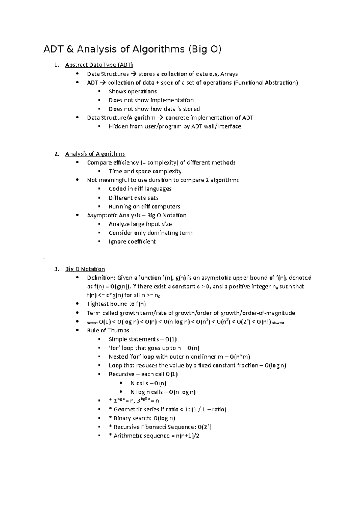 Analysis Of Algorithms Big O Adt And Analysis Of Algorithms Big O Abstract Data Type Adt 1911