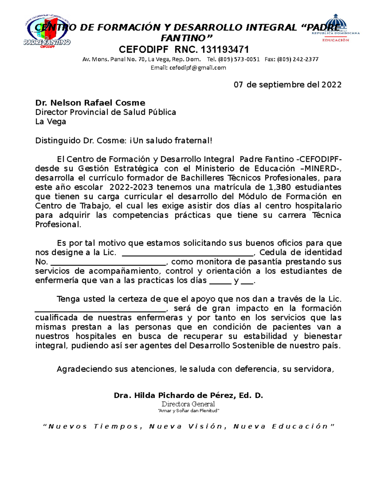 Carta Salud Publica 7-9-2022 - CENTRO DE FORMACIÓN Y DESARROLLO ...
