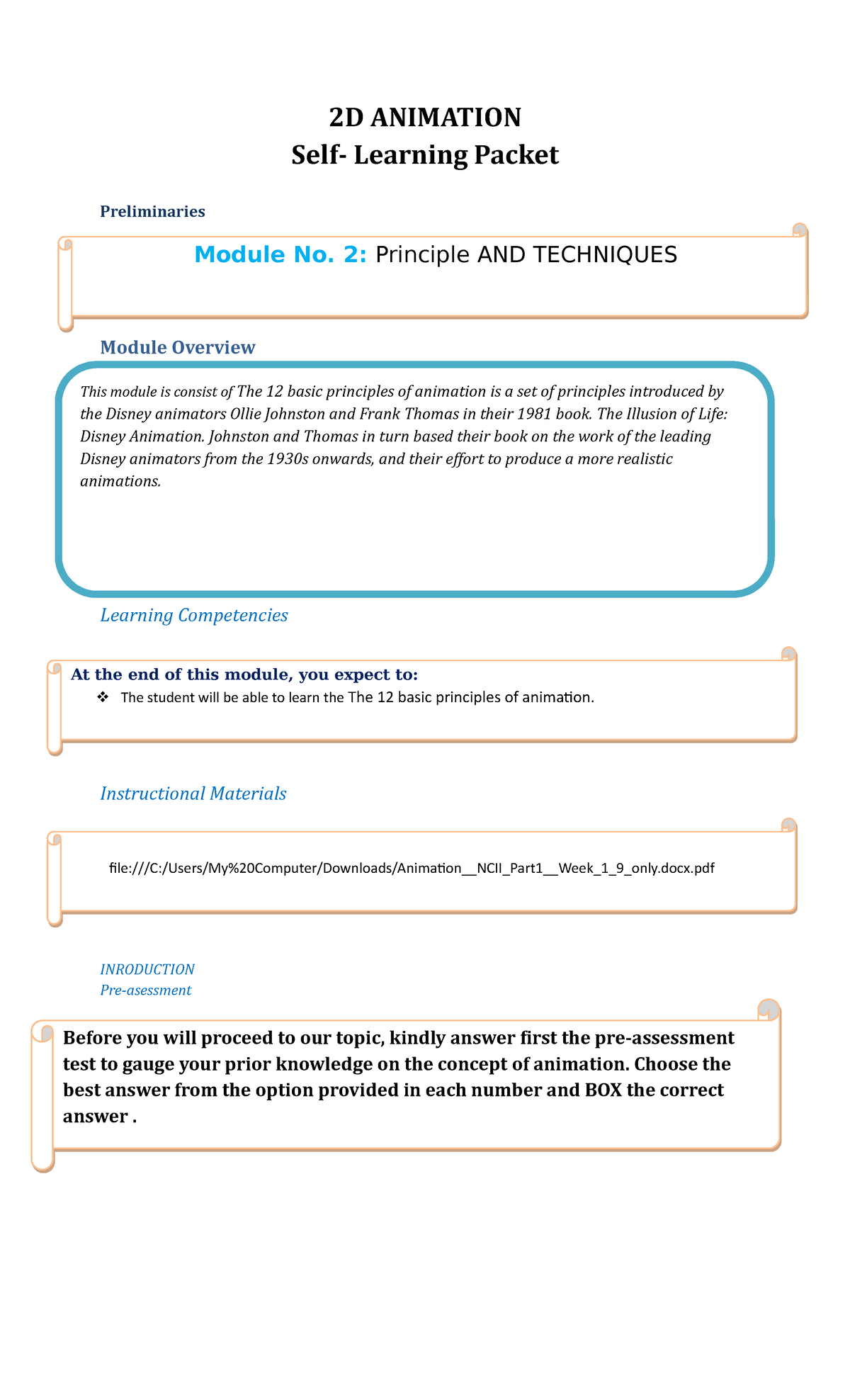 2d animation Module 2 - 2D ANIMATION Self- Learning Packet ...