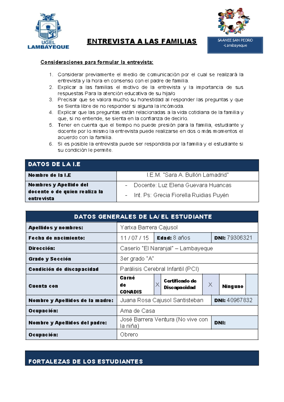 Entrevista A LA Familia Saanee - ENTREVISTA A LAS FAMILIAS ...