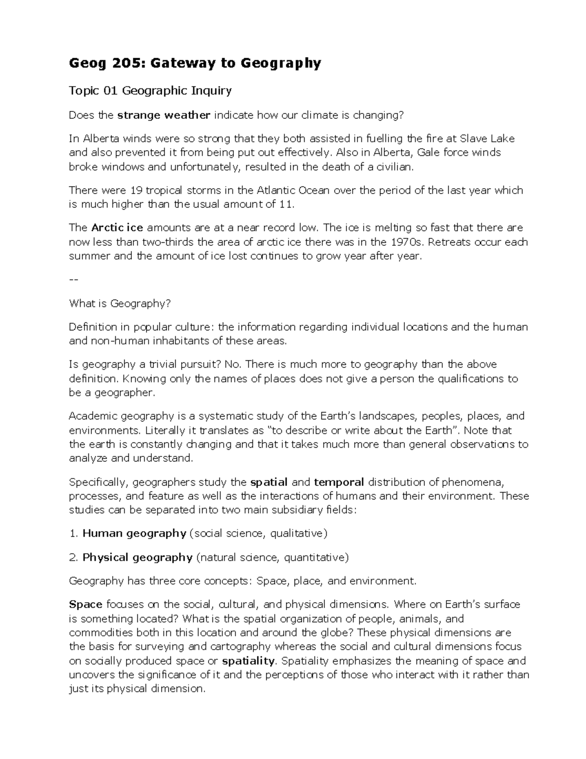 Geog 01 slide notes September 10 - Geog 205: Gateway to Geography Topic ...