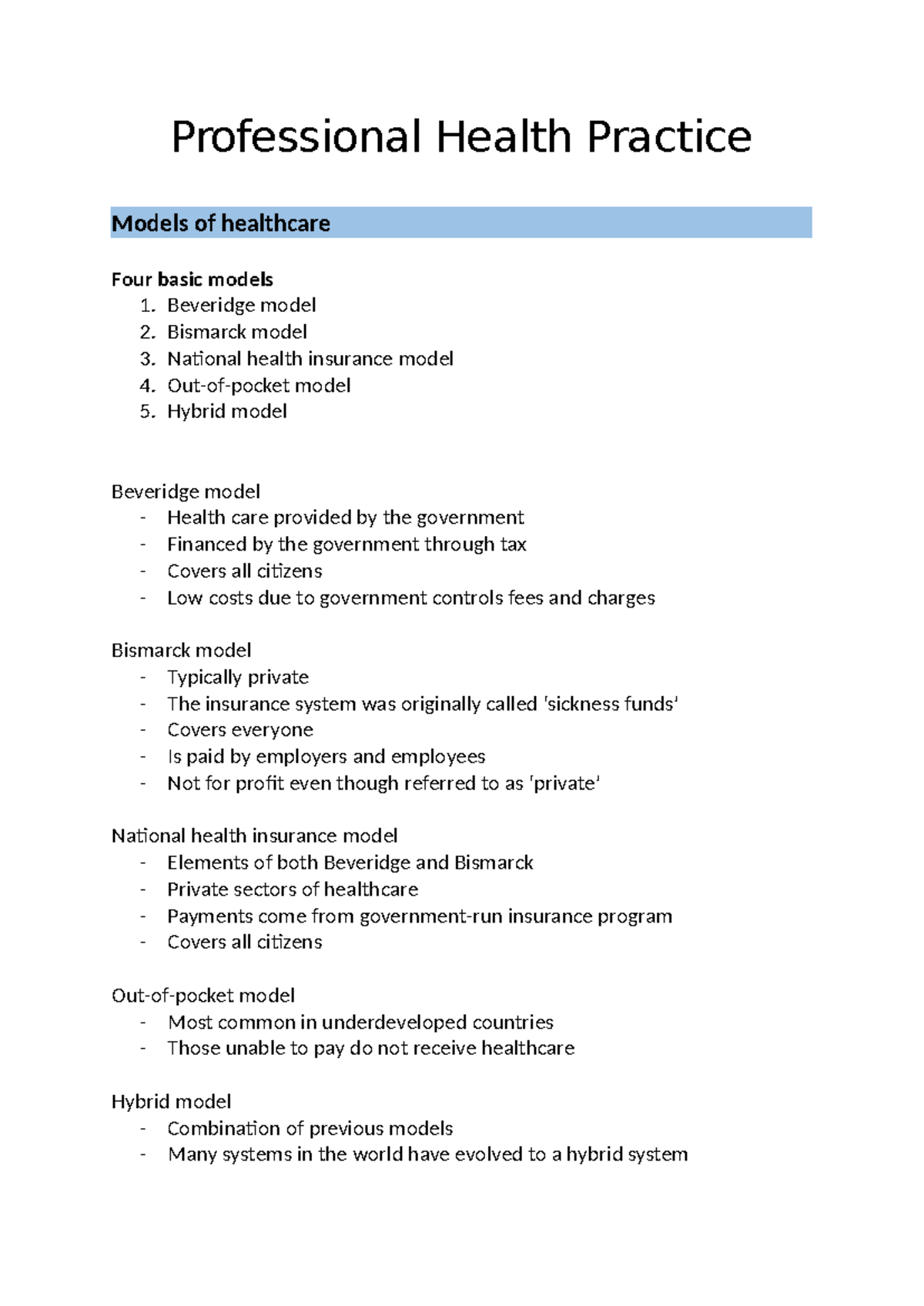 Professional Health Practice - Professional Health Practice Models of ...