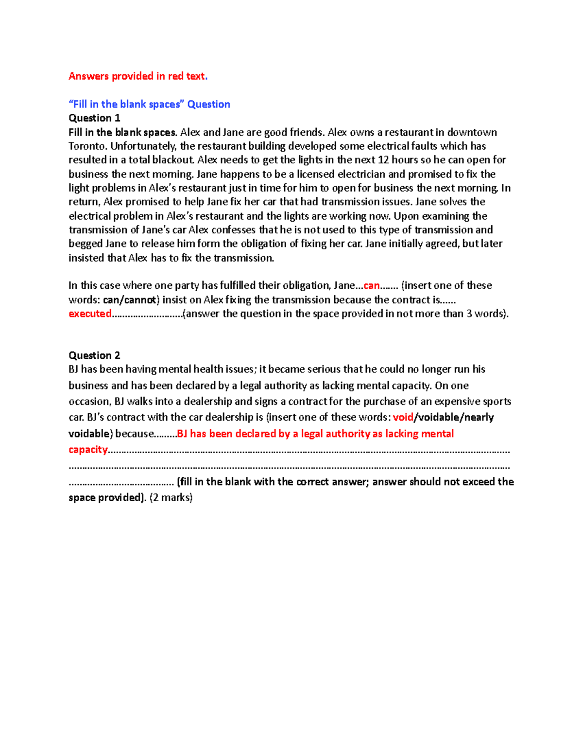 Sample Question - practice - Answers provided in red text. “Fill in the ...