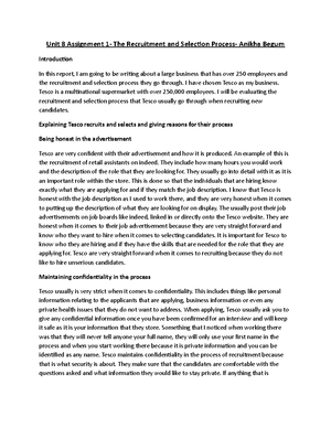 Unit 8 Recruitment and Selection Candidate Portfolio - Unit 8 ...