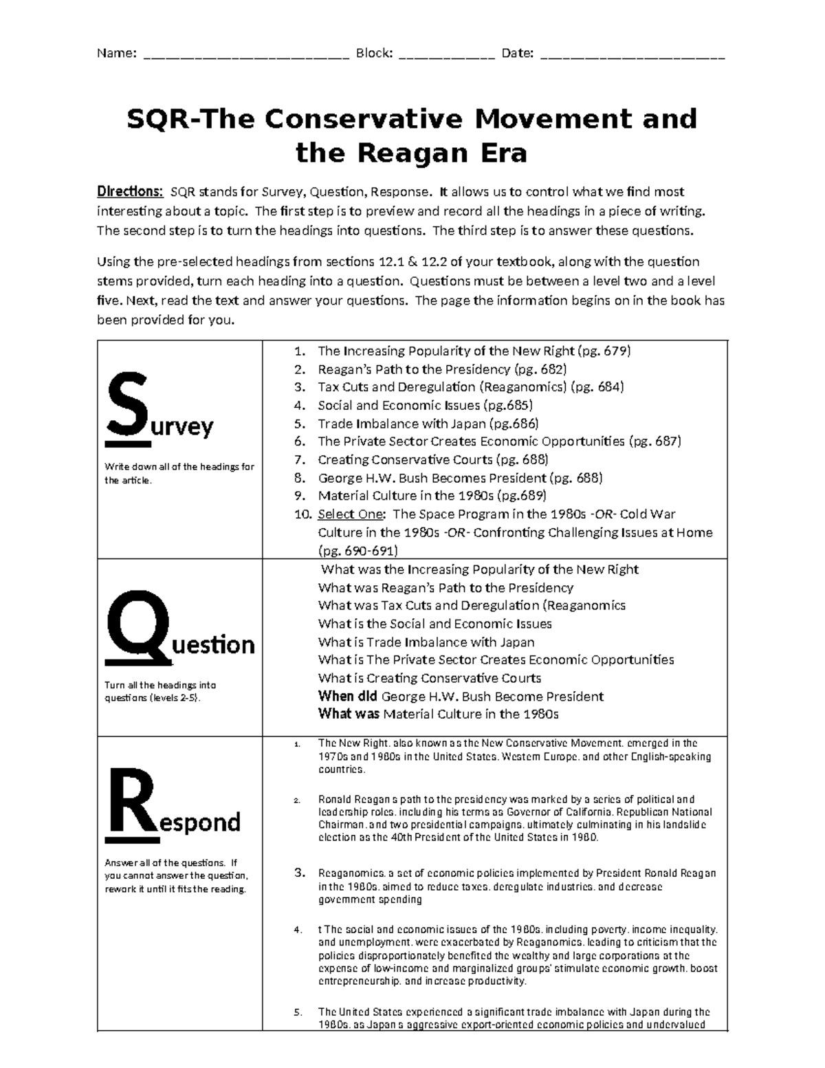 SQR-The Conservative Movement and the Reagan Era - Name ...