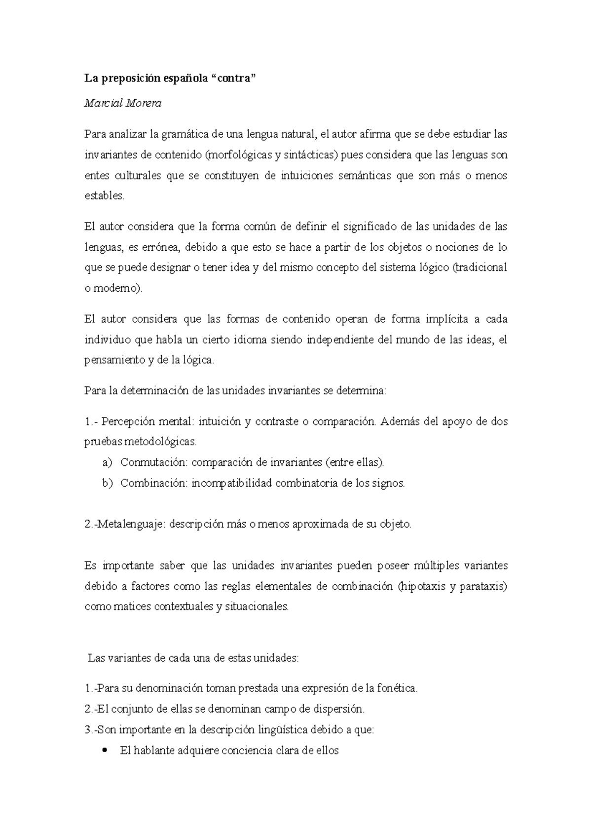 La preposición española - resumen de lenguaje sobre preposición "contra ...
