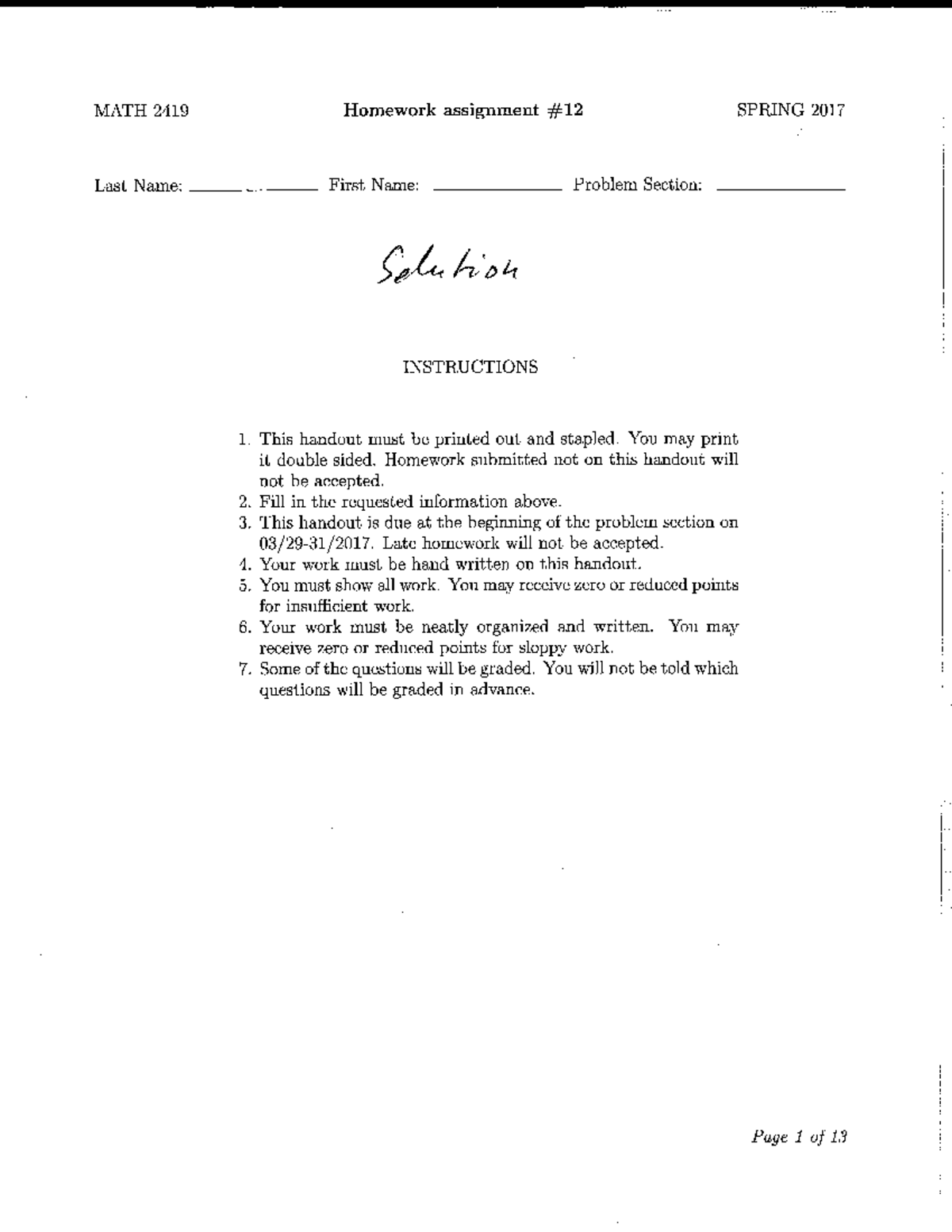HW12solution - hwk 12 - MATH 2419 Last Name: [\3 5" Homework assignment #12 SPRING 2017 - Studocu
