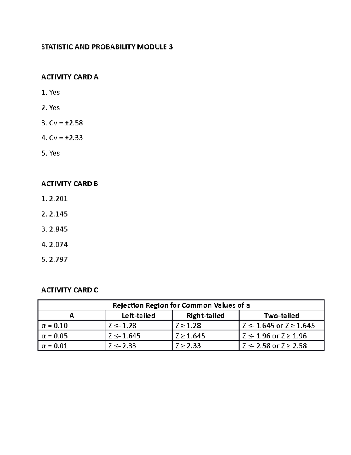 Statisic and probability module 3 - STATISTIC AND PROBABILITY MODULE 3 ...
