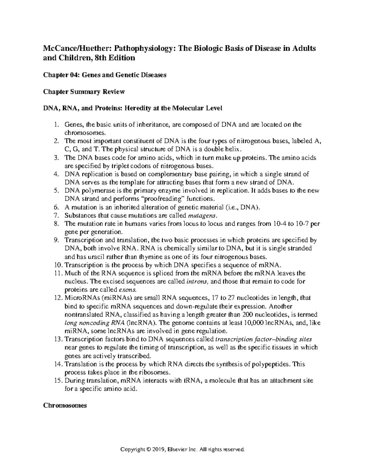 Chapter 004 Summary Review - McCance/Huether: Pathophysiology: The ...
