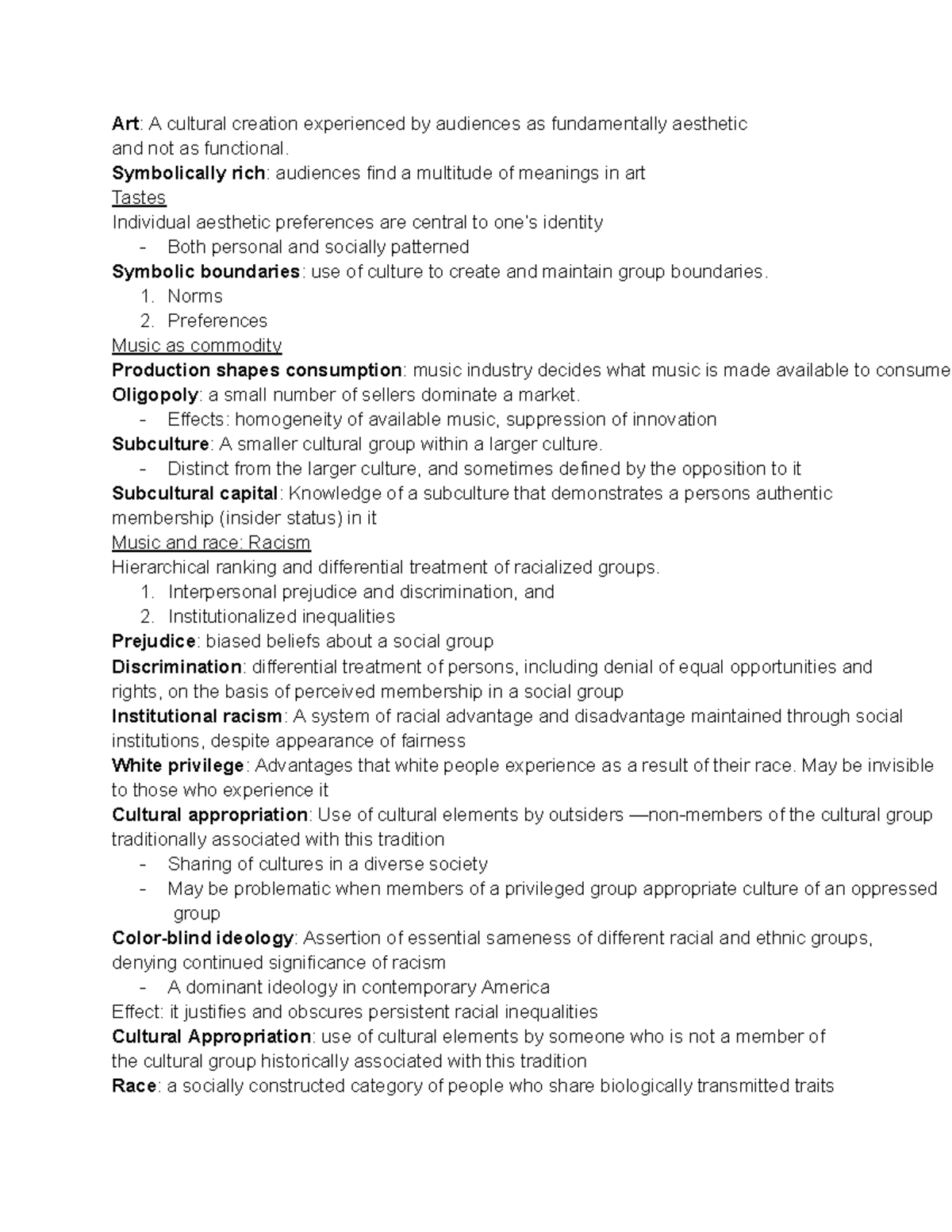 Sociology Chapter 12 - Art: A cultural creation experienced by ...