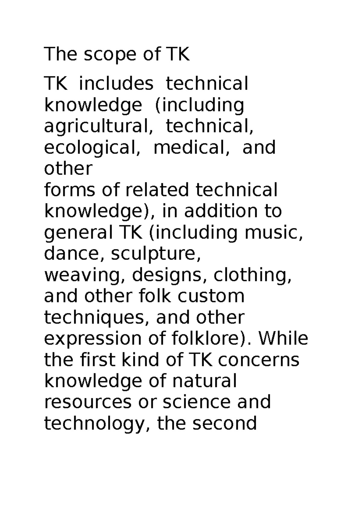 Scope and Importance of Traditional Knowledge - Studocu