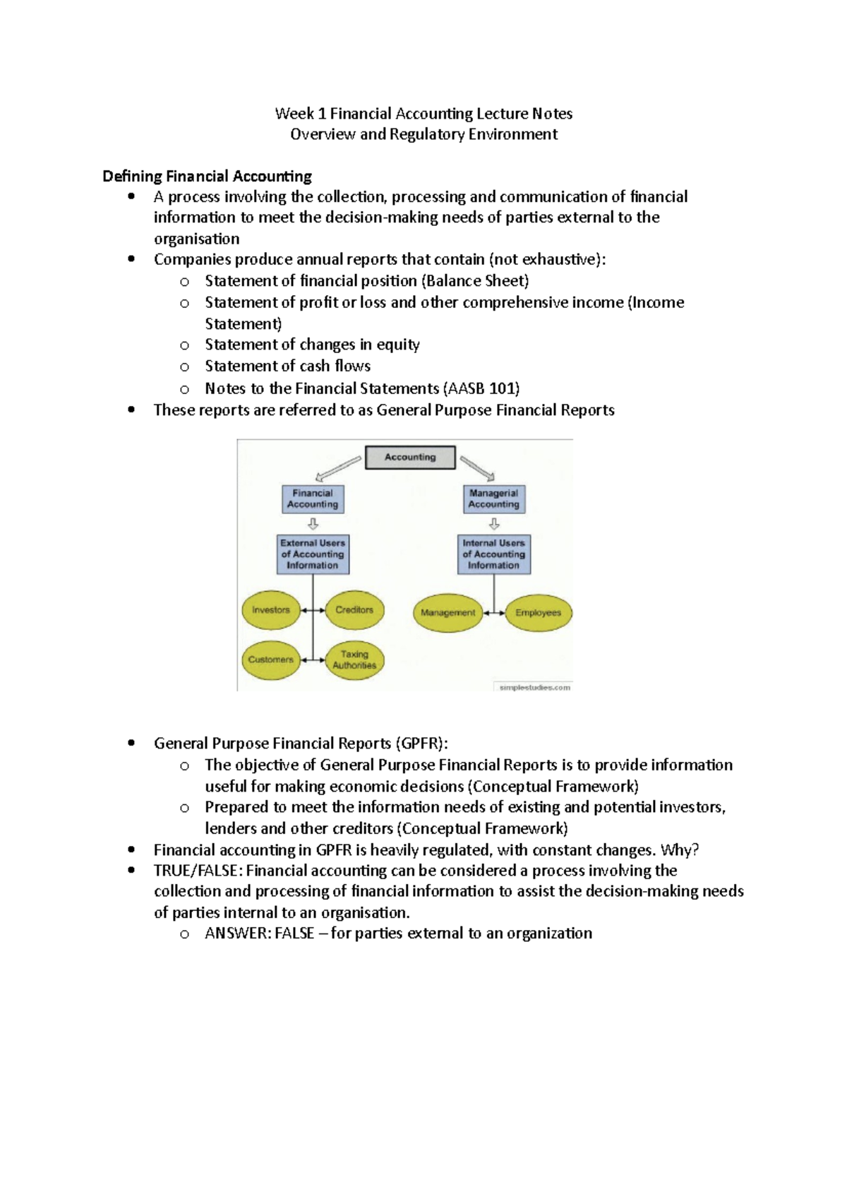 Week 1 Financial Accounting Lecture Notes - Why? Financial accounting ...