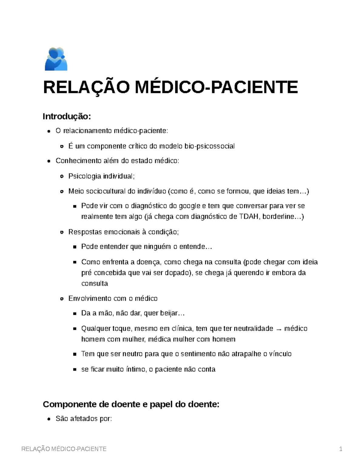 Relao Mdico- Paciente - Resumo sobre o tema, professor da universidade ...