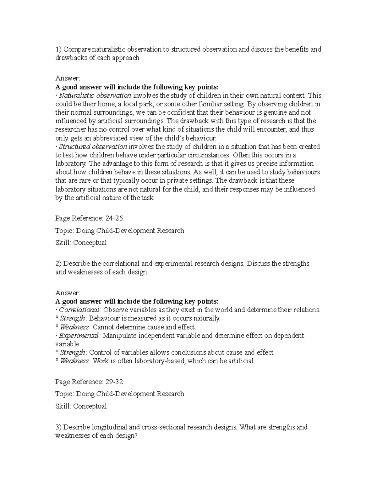 C1 Essay Questions 4ce final-TIF - Compare naturalistic observation to ...