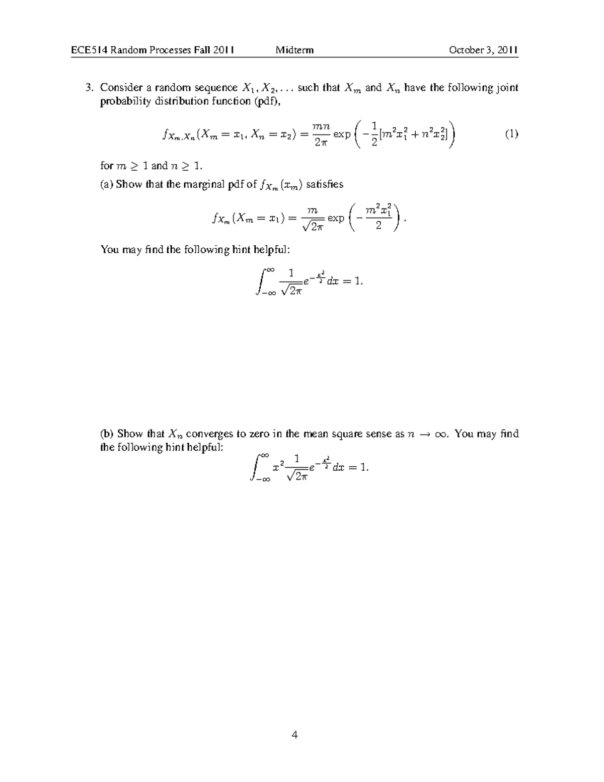 22 - lecture 22 class notes - ECE514 Random Processes Fall 2011 Midterm ...